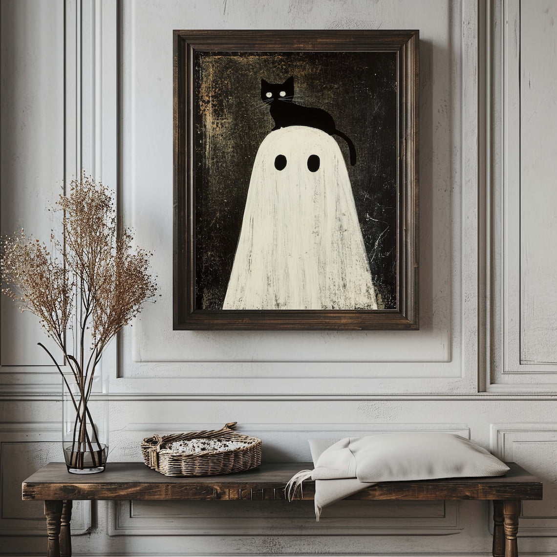Black Cat Sitting On Ghost Head Poster Spooky Ghost Canvas Print ...