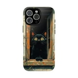 Black Cat Sitting at Window Anime Artistic Style Phone Case with iPhone ...