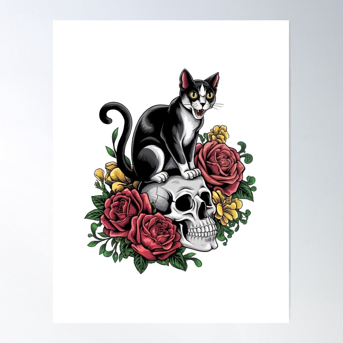 Black Cat & Skull Floral Cat Skulls And Cute Cat Designs Poster Wall ...