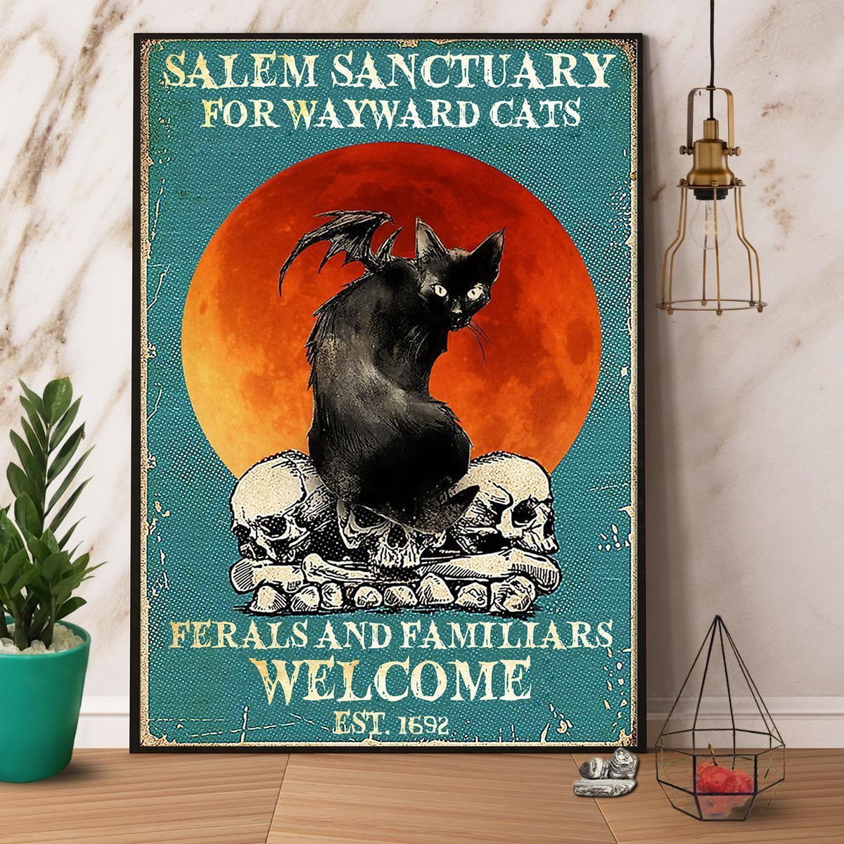 Black Cat & Skull Salem Sanctuary For Wayward Cats Satin Poster Wall ...