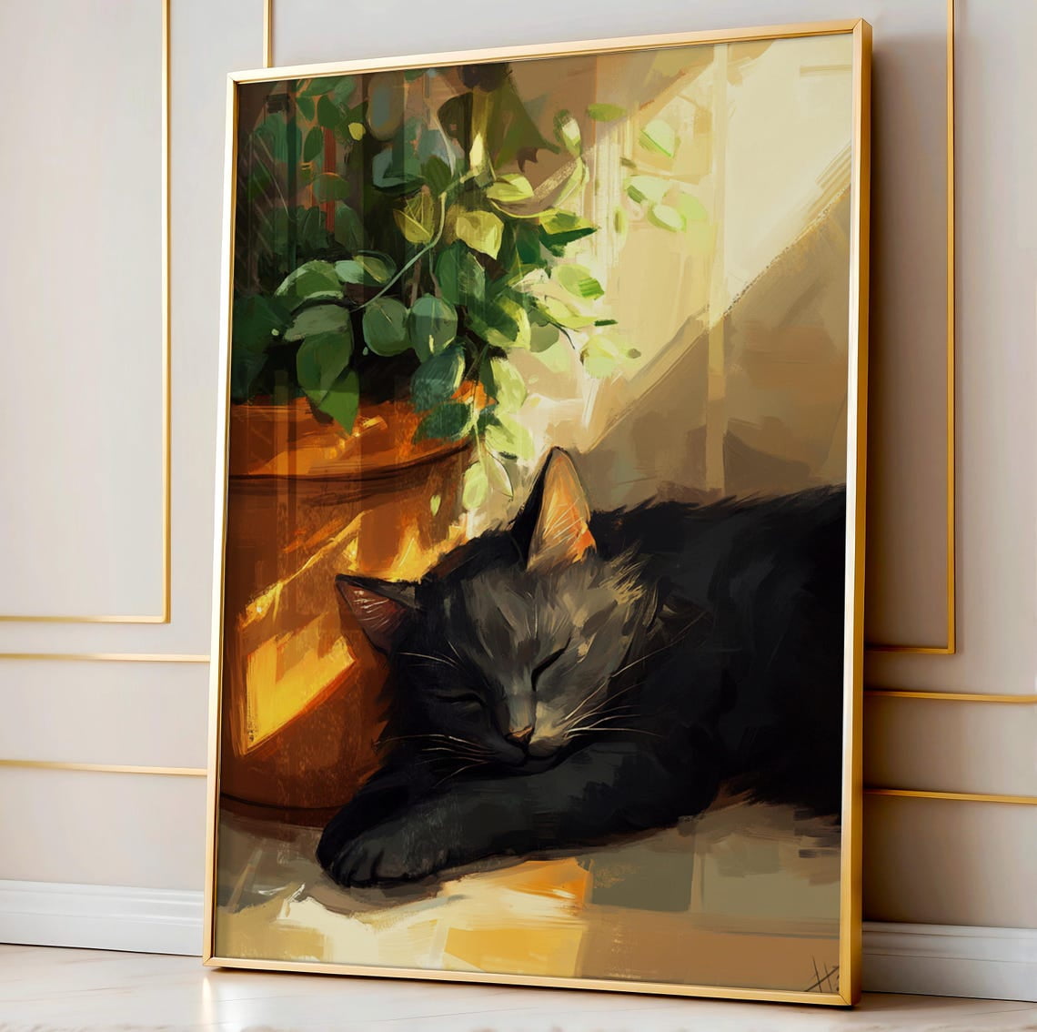 Black Cat Sleeping Peacefully By A Sunny Window Wall Art, Calm Cat ...