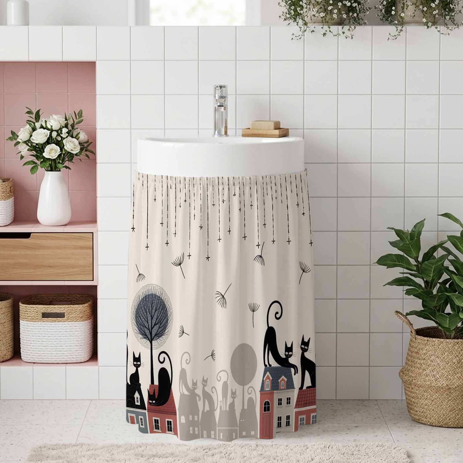 Black Cat Small Cabinet Curtain 11''x13'', Cartoon Modern Art Bathroom ...