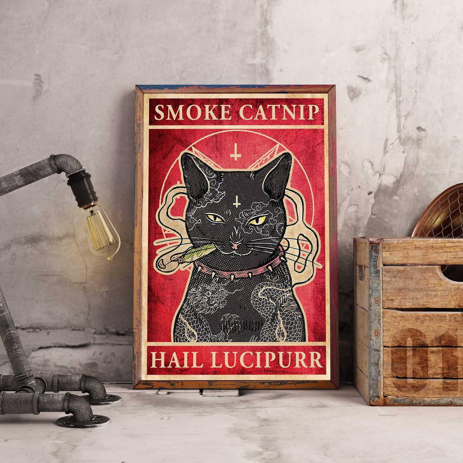 Black Cat Smoke Catnip Hail Lucipurr Cool Funny Crazy Cat Creative Vintage And Gift Satin Poster ...