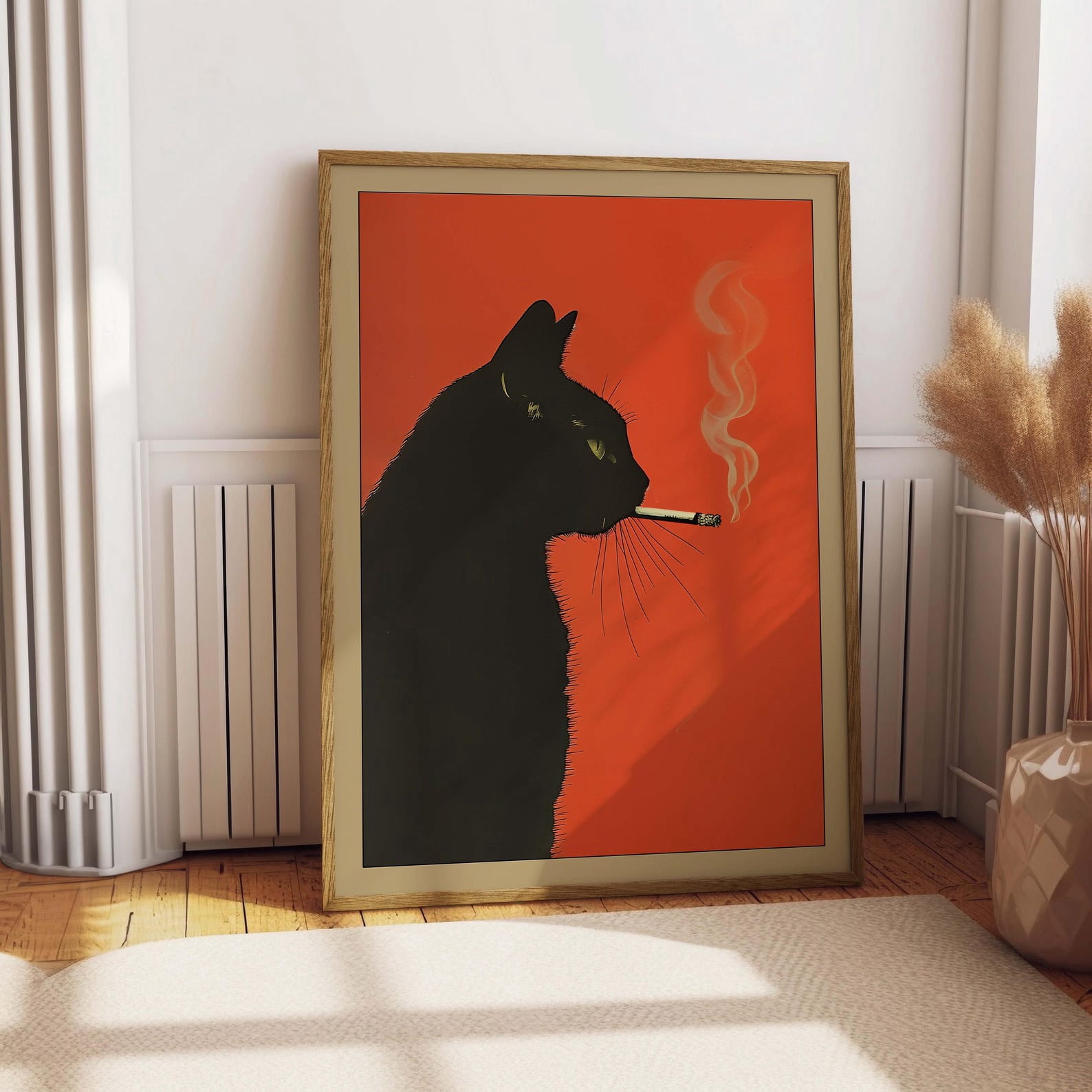 Black Cat Smoking a Cigarette Vintage Poster Art Retro Whimsical Print ...
