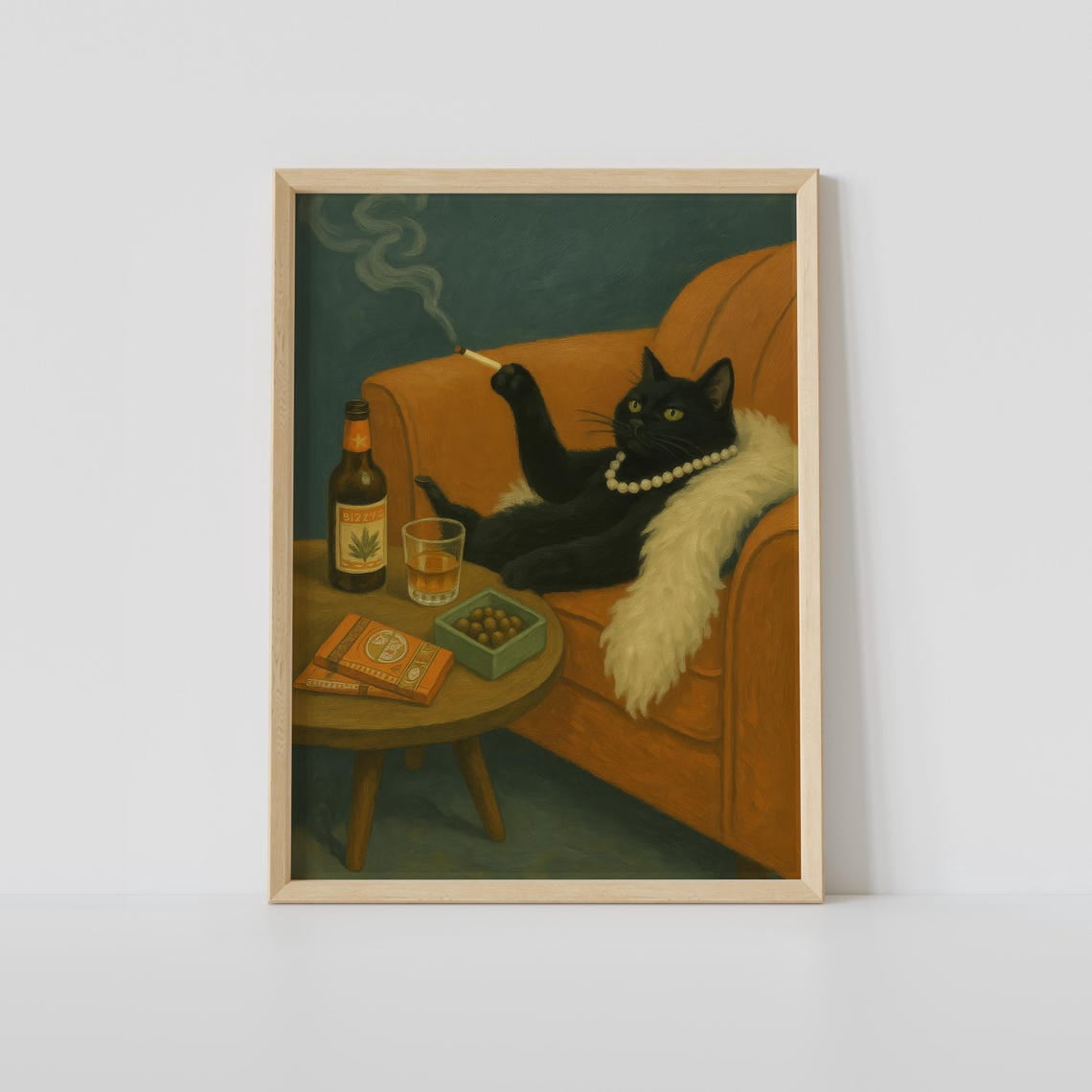 Black Cat Smoking Dark Humor Vintage with Whiskey Cigar, Unframed ...