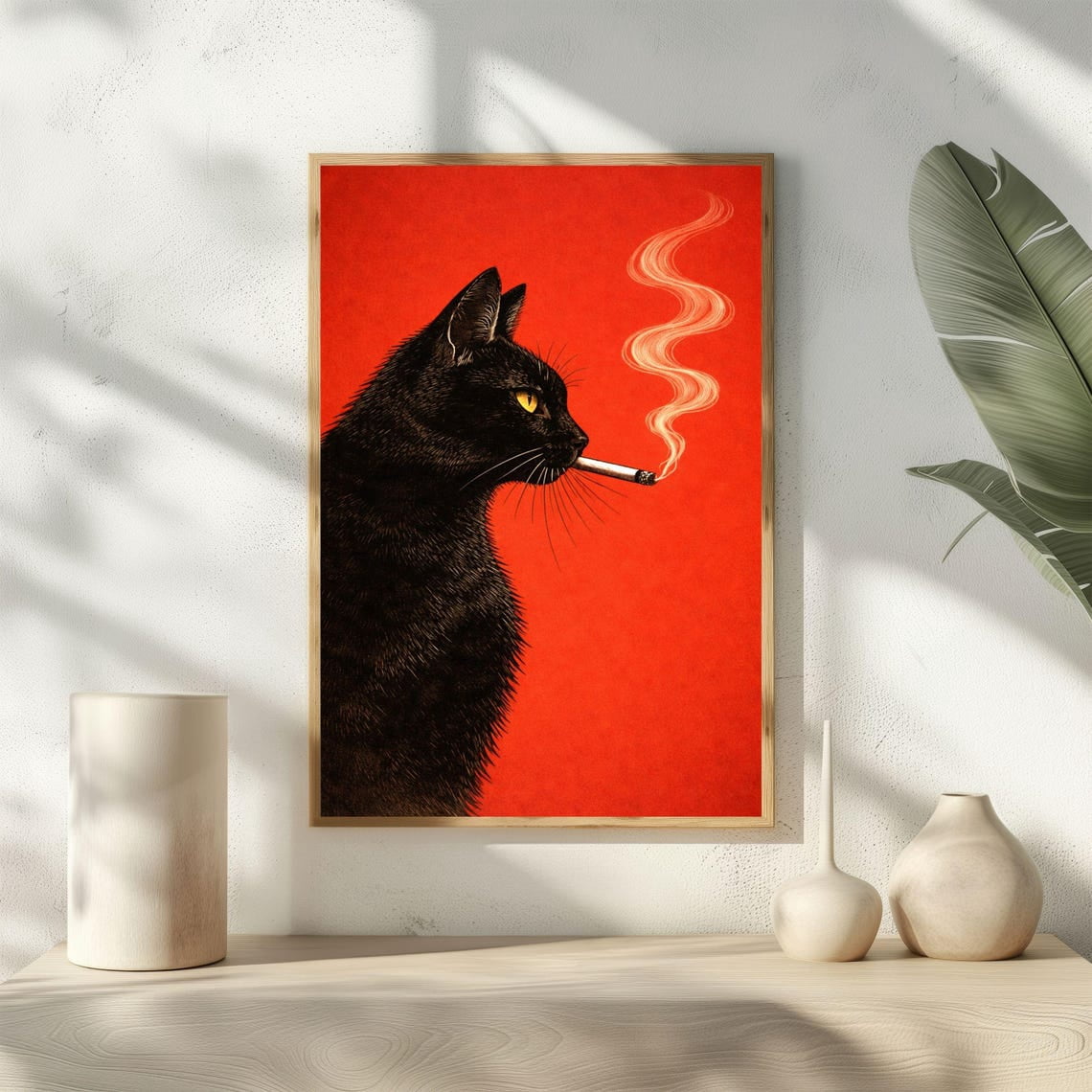 Black Cat Smoking Red Background Art Cat Vintage Noir Aesthetic Edgy ...