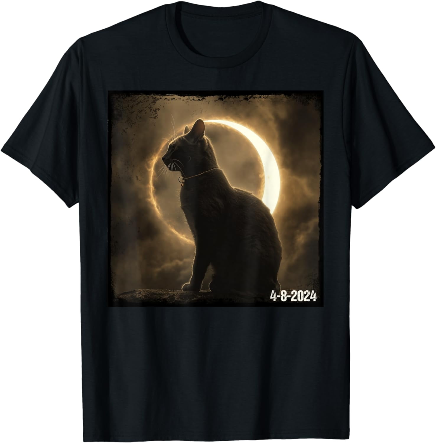 Black Cat Solar Eclipse April 2024 Grunge Style Distressed T-Shirt ...
