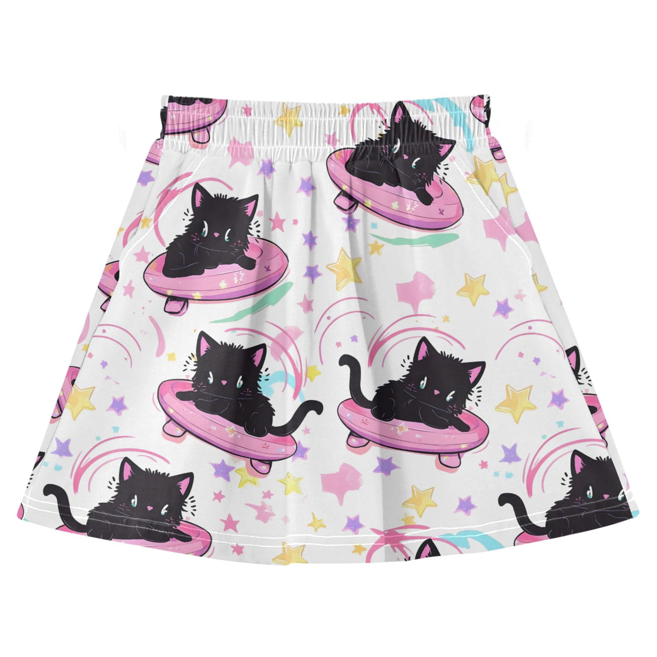 Black Cat Spaceship Athletic Skirt with Pockets and Built-in Shorts for ...