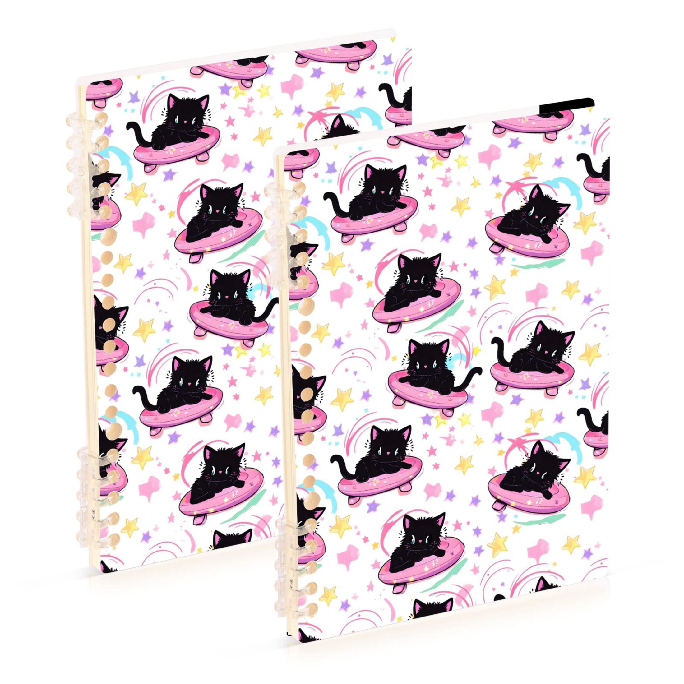 Black Cat Spaceship Pattern A5 Notebook Set of 2 Refillable 60 Sheets ...
