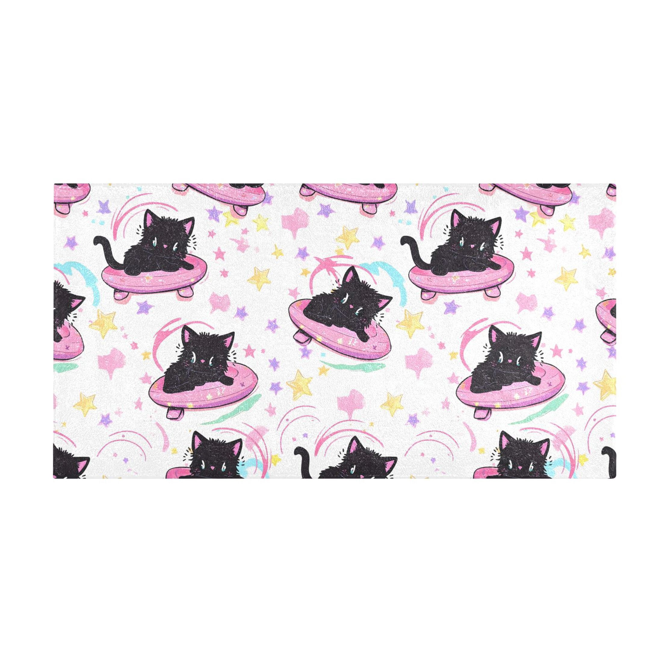 Black Cat Spaceship Pattern Bath Mat 39x20 Inch Soft Absorbent Non-Slip ...