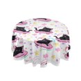 Black Cat Spaceship Pattern Round Lace Tablecloth 60 Inch Polyester ...