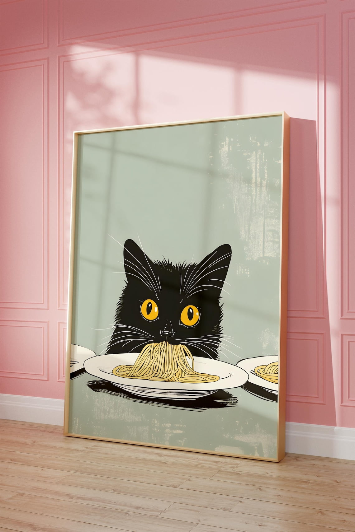 Black Cat Spaghetti Art Print, Whimsical Cat Kitchen Decor, Lover Gift ...