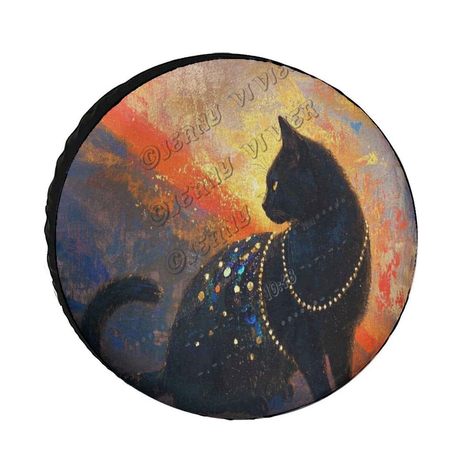 Black Cat Spare Tire Cover Wheel Protectors Foldable Portable Sun Rain ...