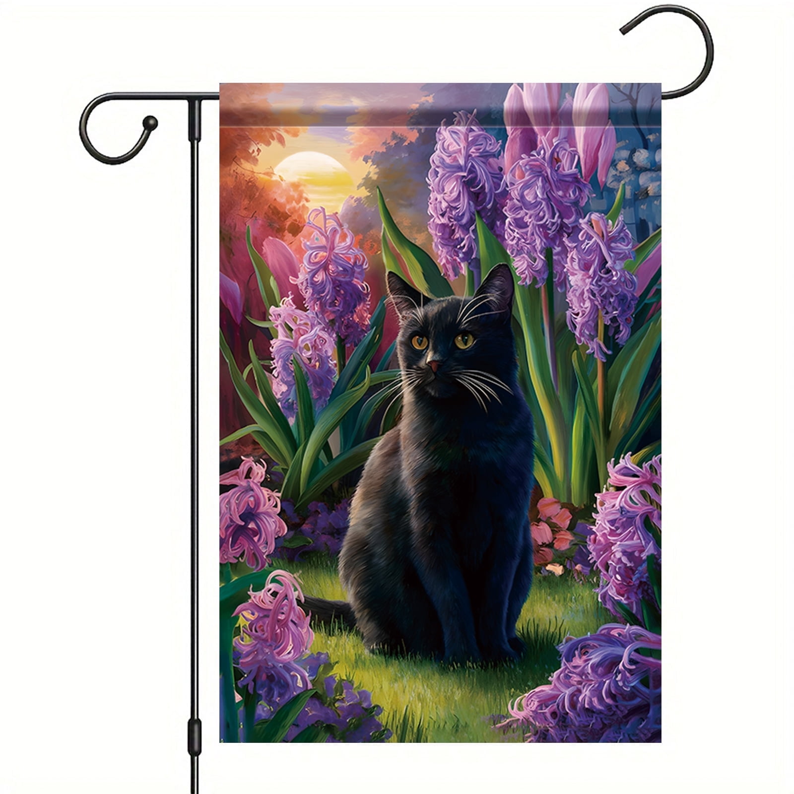 Black Cat Spring Garden Flags Summer Spring Purple Floral Kitten Garden ...