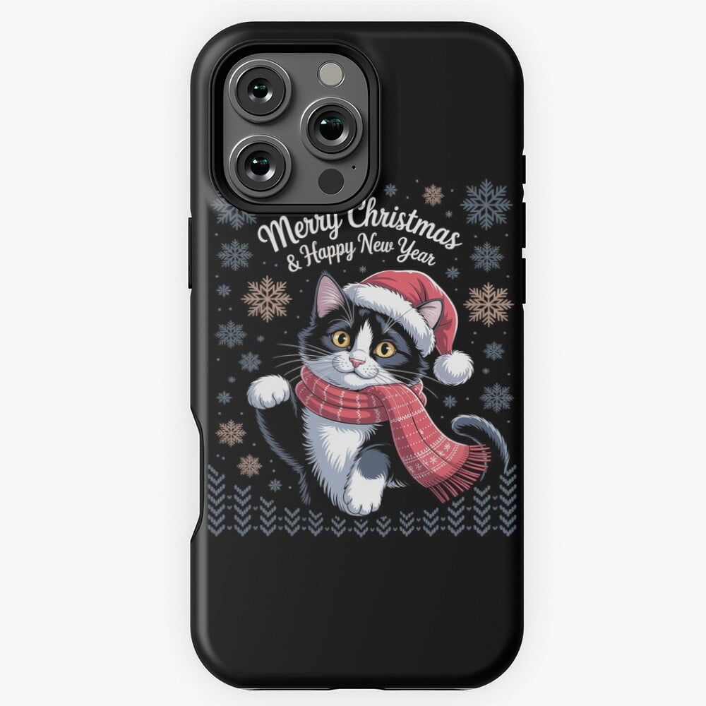 Black Cat St. Nick Hat Phone Case for iPhone 11 12 13 14 15 16 17 Pro ...
