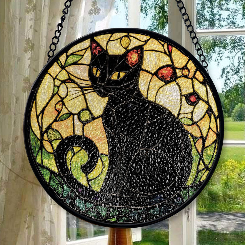Black Cat Stained Glass Cat SunCatcher Light Catcher Window Hanging Cat ...