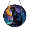 Black Cat Stained Glass Round Suncatcher – Moon & Stars Window Panel ...