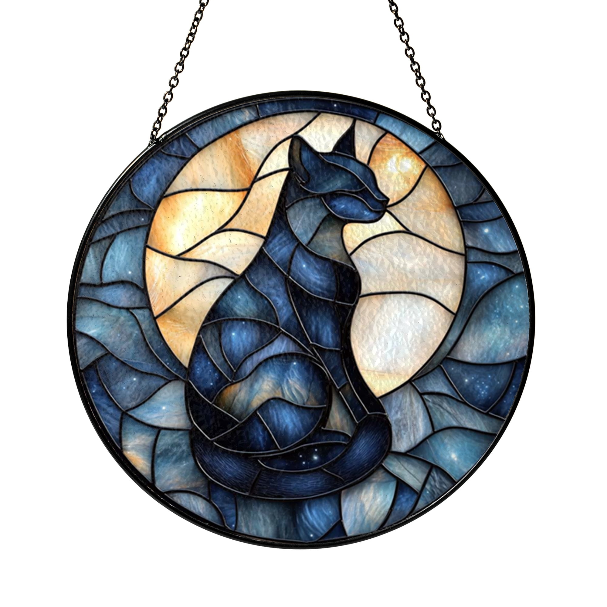 Black Cat Stained Glass Style Acrylic Suncatcher, Night Sky Decorative ...
