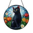 Black Cat Stained Glass Style Suncatcher Window Hanging, Floral ...
