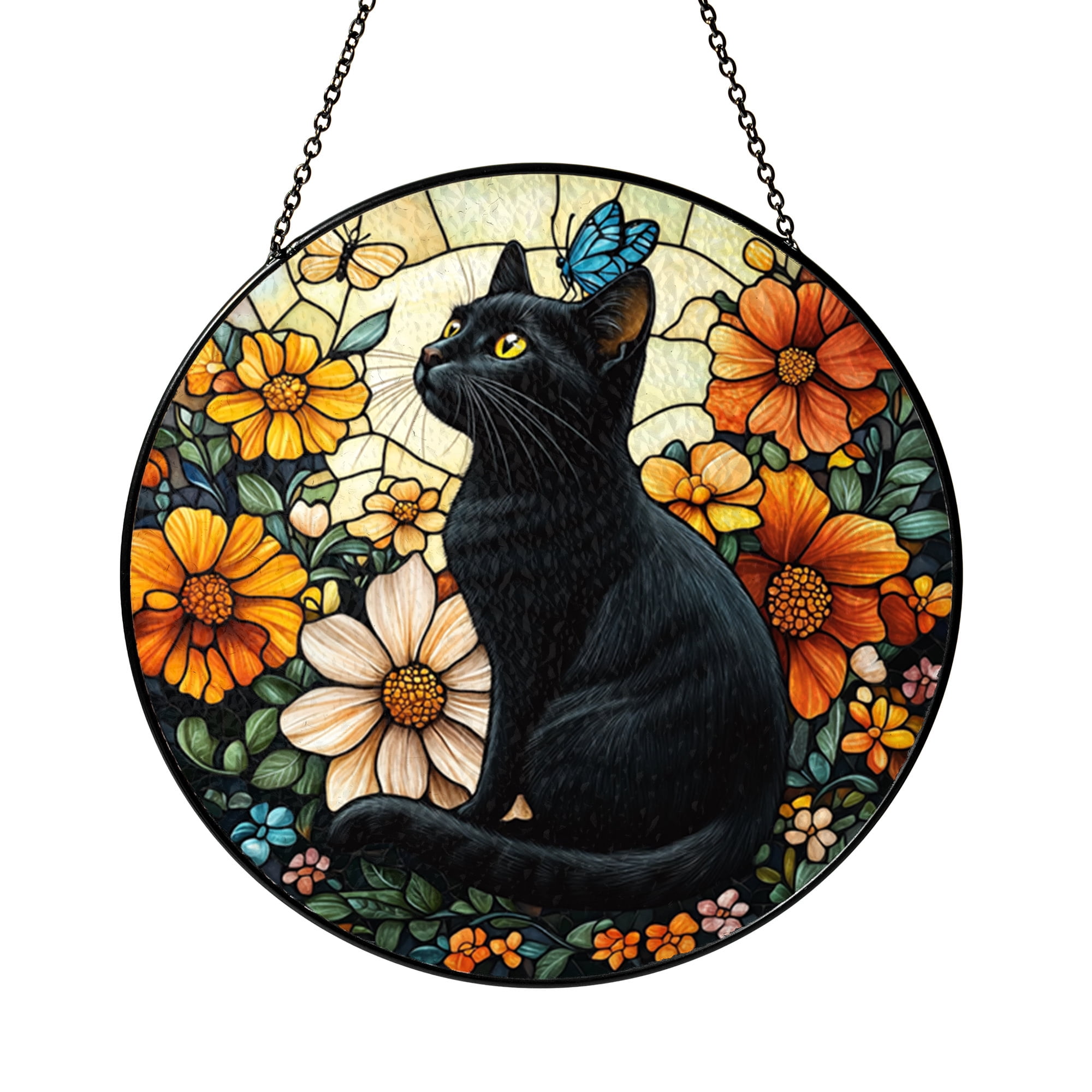 Black Cat Stained Glass Suncatcher – Decorative Feline Window Art ...