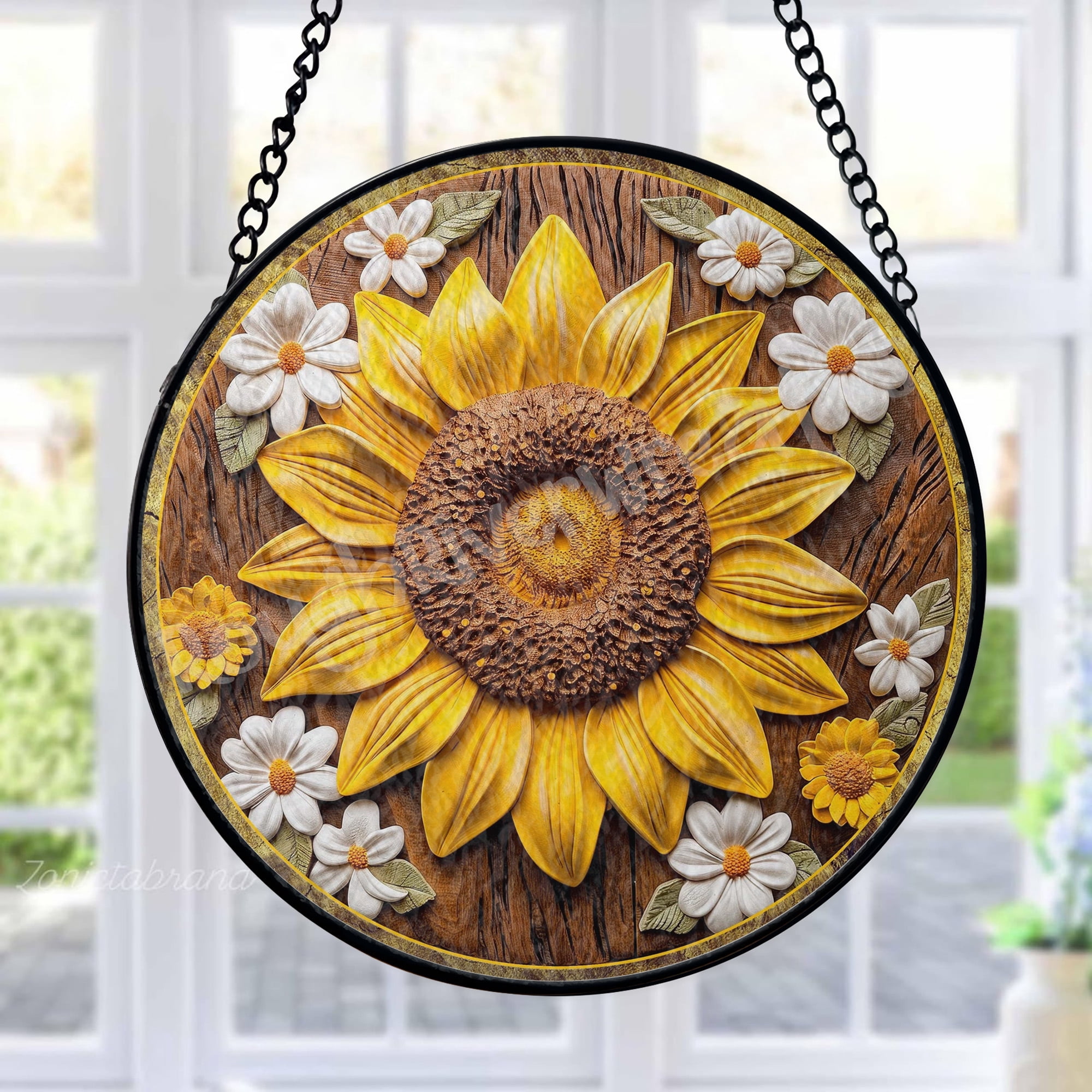 Black Cat Stained Glass Suncatcher Red Poppies Gothic Floral Window ...