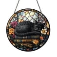 Black Cat Stained Glass Suncatcher Window Decor Floral Book Lover ...