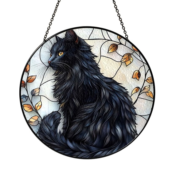 Black Cat Stained Glass Suncatcher Window Hanging, Butterfly Gothic ...