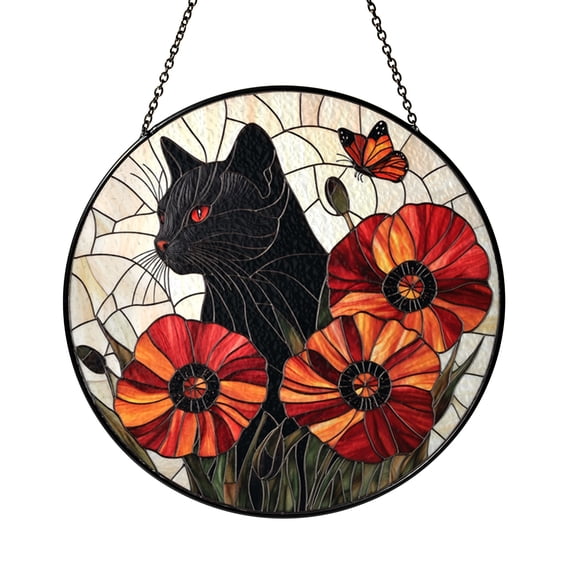 Black Cat Stained Glass Suncatcher Window Hanging, Feline Art Decor ...