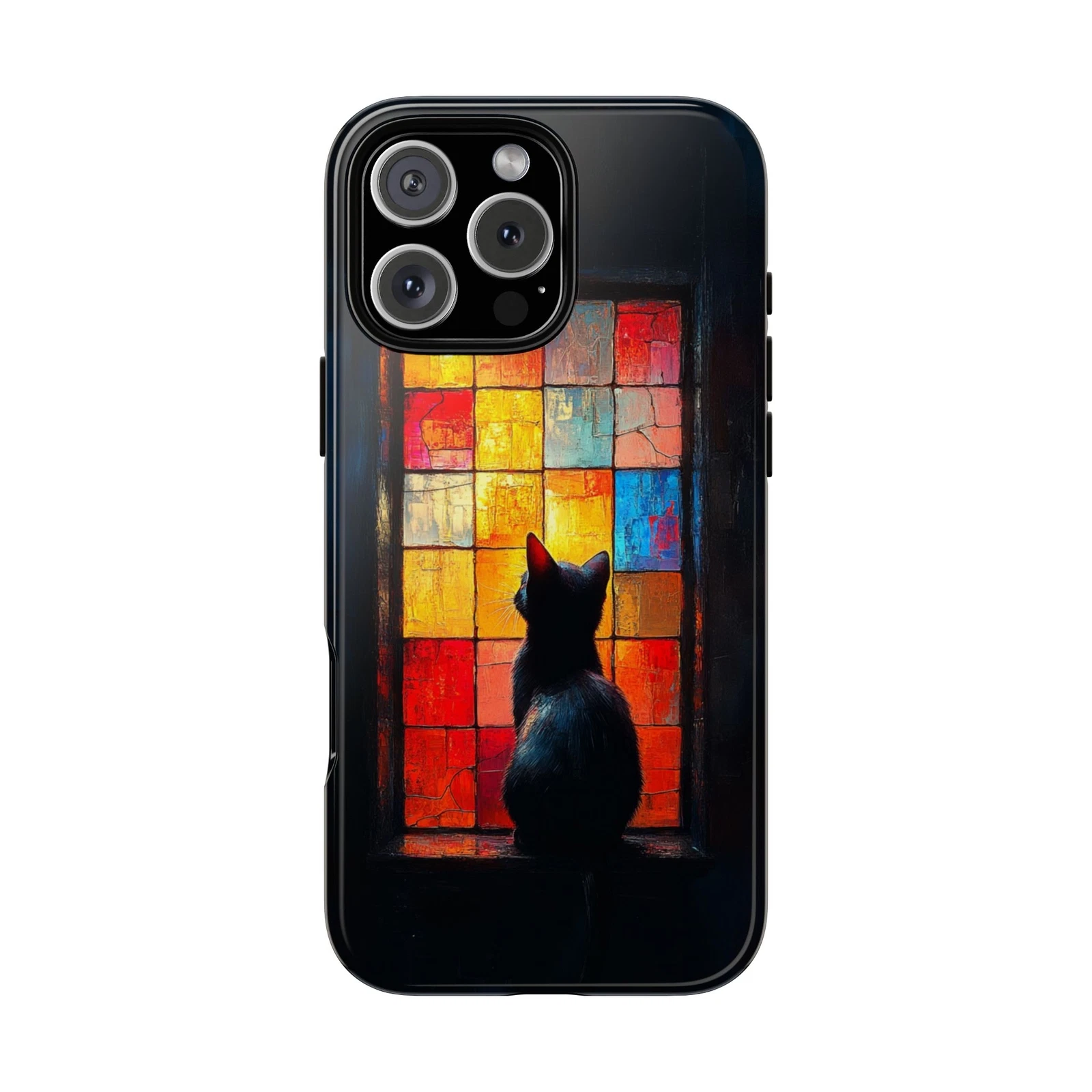 Black Cat Stained Glass Window Art Phone Case for iPhone 17-11 Pro Max ...