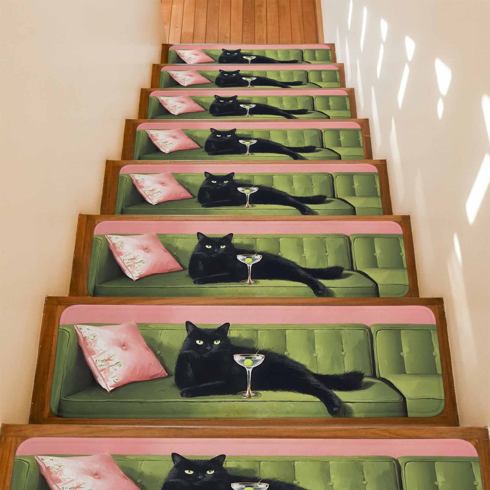 Black Cat Stair Treads Non Slip for Steps Boho Chic Lack Animal ...