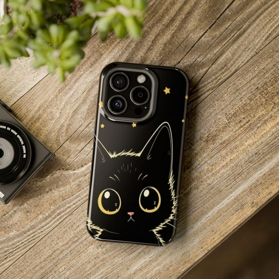 Black Cat Starry Cosmic Night Whimsical Design with iPhone 17 to 11 Pro ...