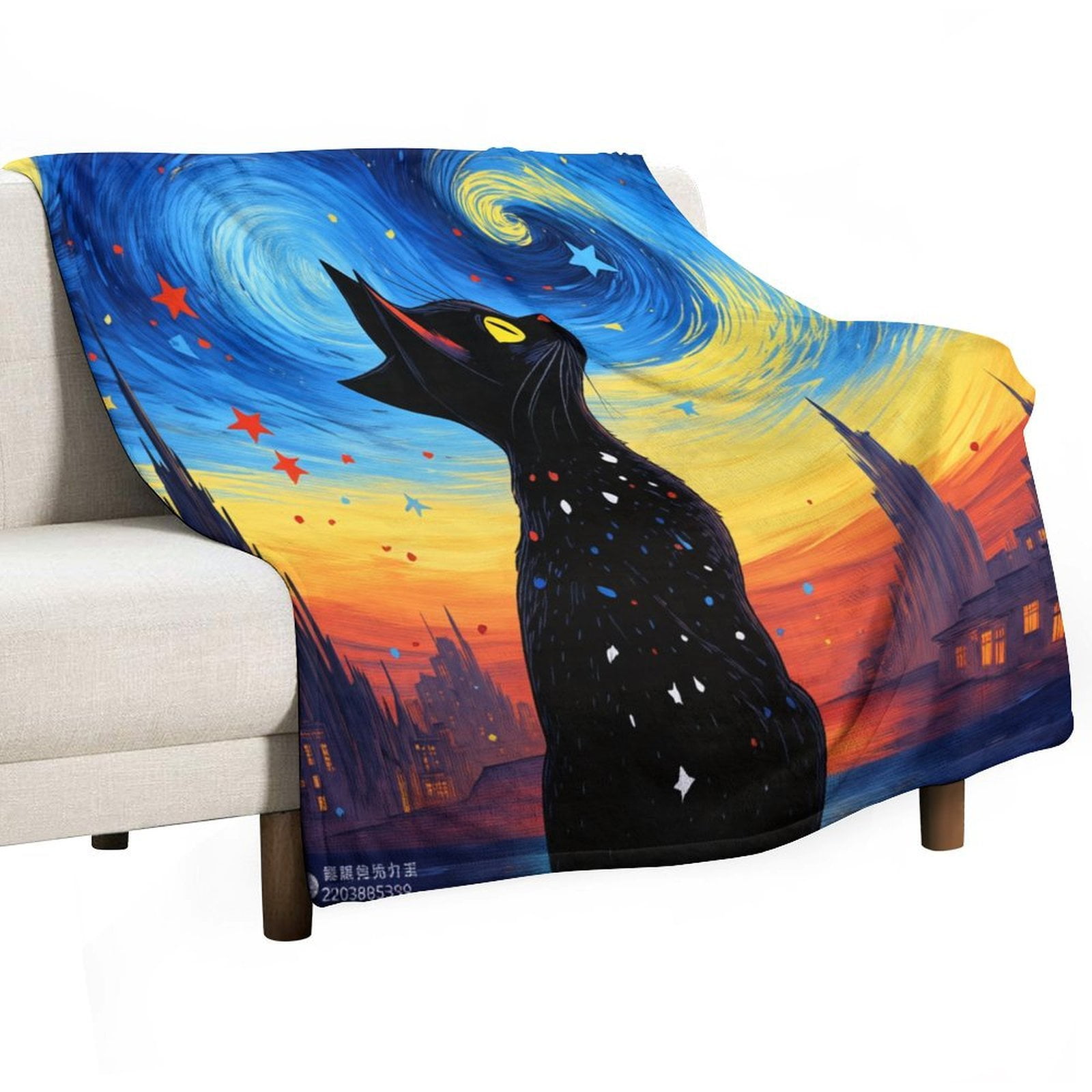 Black Cat Starry Night-1 Print Soft Blanket Throw Blankets Warm Cozy ...