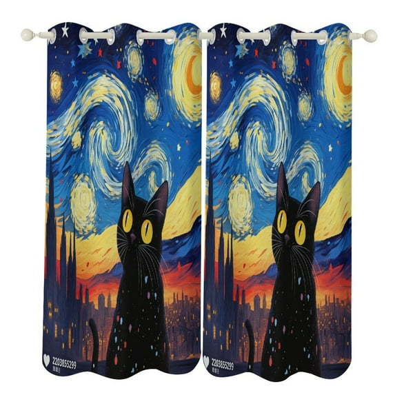 Black Cat Starry Night-2 2 Panels Blackout Curtains for Bedroom Living ...