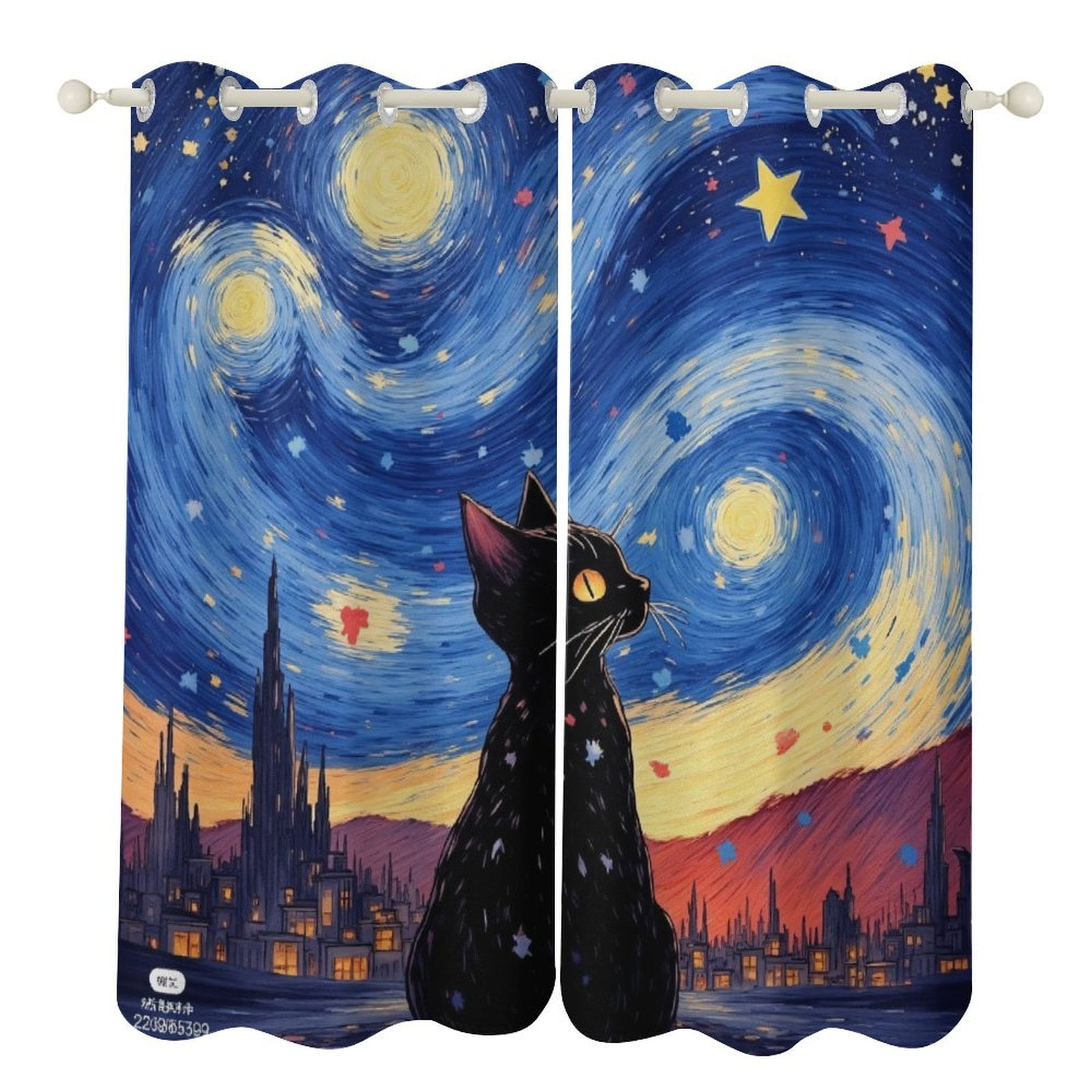 Black Cat Starry Night Blackout Window Curtains for Bedroom Living Room ...