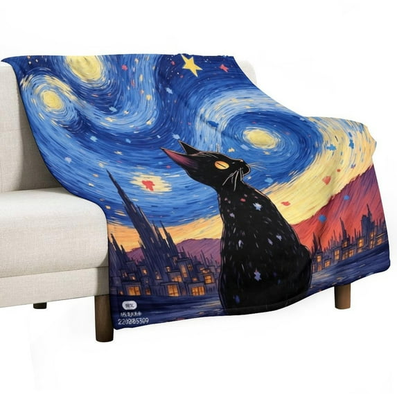 Black Cat Starry Night Blanket Soft Throw Warm Lightweight Plush Blanket for Couch Bed Sofa ...