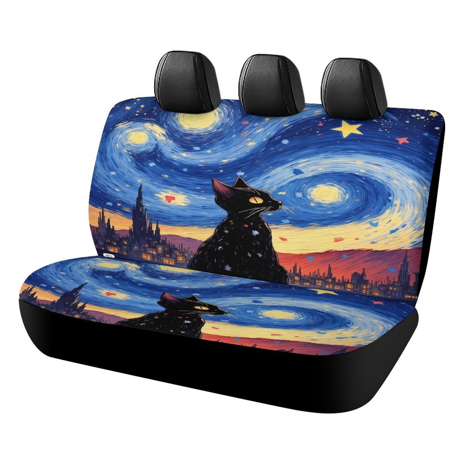 Black Cat Starry Night Car Rear Seat Cover, Suitable for Automobiles ...