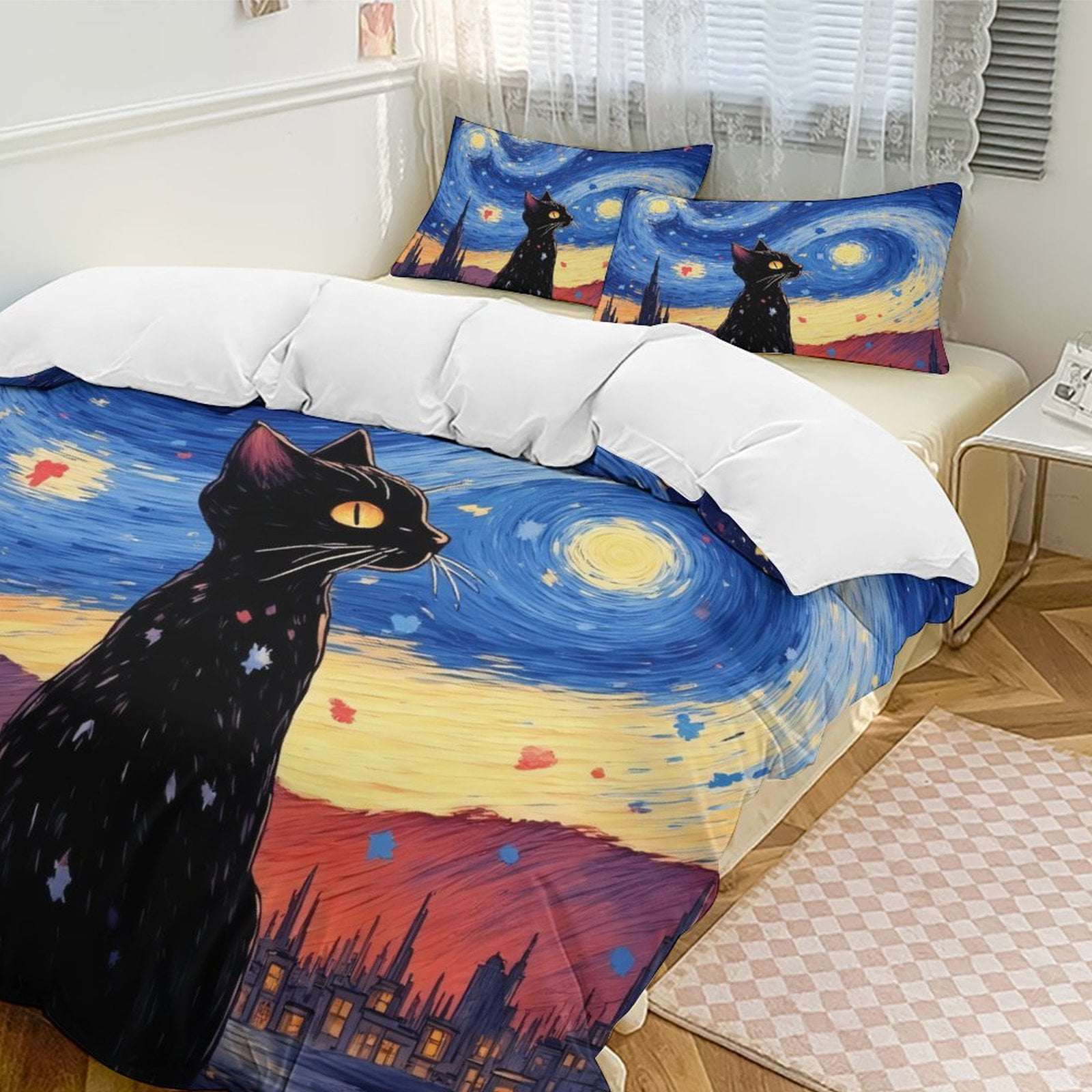 Black Cat Starry Night Duvet Cover Set Bedding Set Polyester Quilt ...