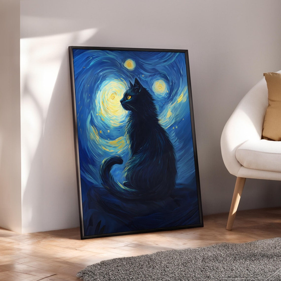 Black Cat Starry Night Print: Van Gogh Inspired Wall Art #4157 ...