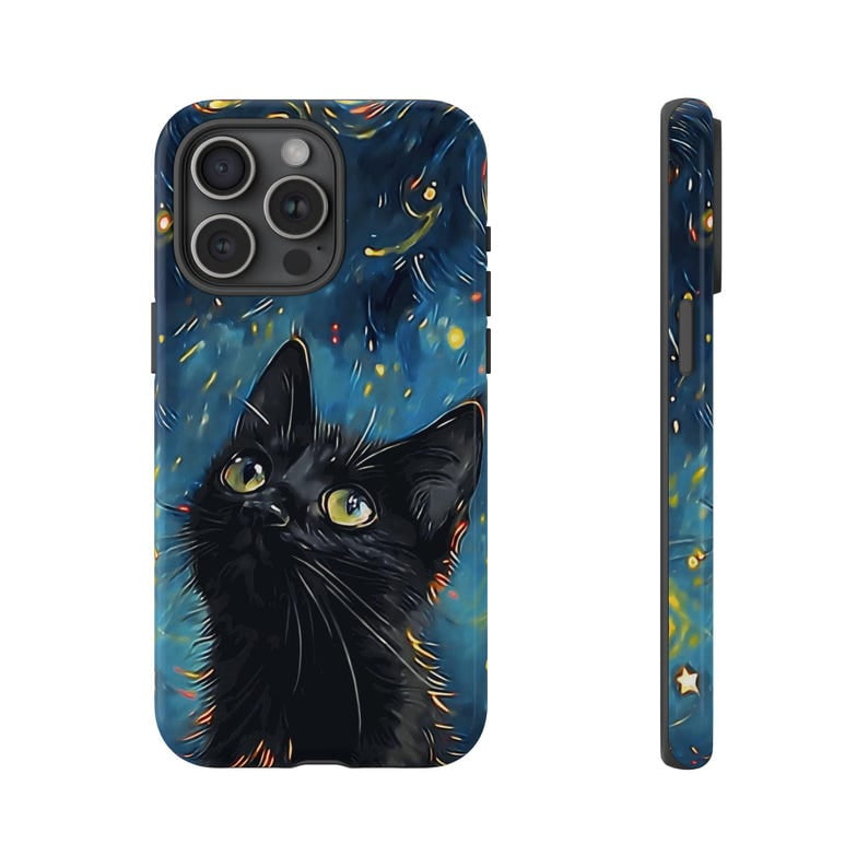Black Cat Starry Night Van Gogh Inspired Art Phone Case with iPhone 11 ...