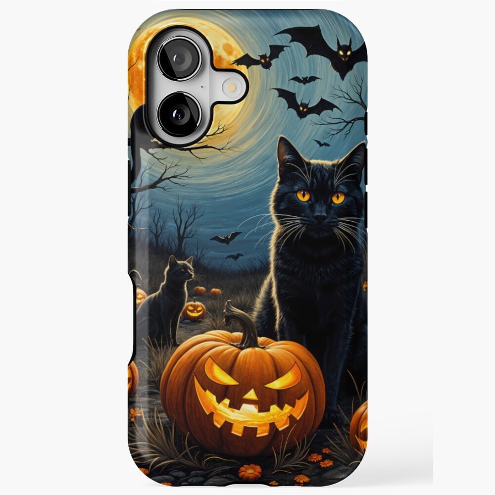 Black Cat Starry Pumpkin Farm Scene H596 Premium Durable Case for ...