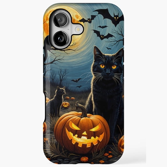 Black Cat Starry Pumpkin Farm Scene H596 Premium Durable Case for ...