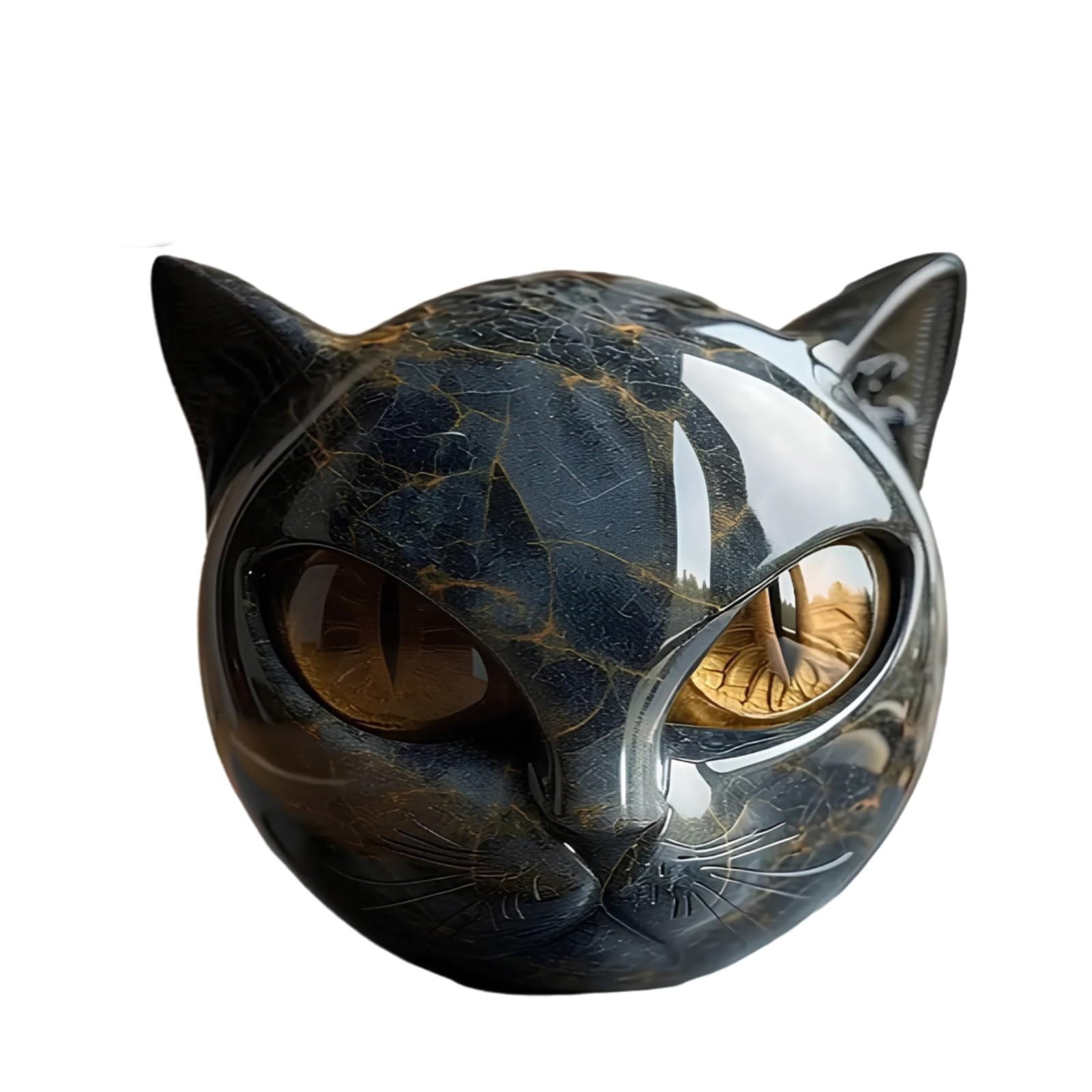Black Cat Stone Sculpture – Hand-Carved Crystal Cat Figurine, Healing ...