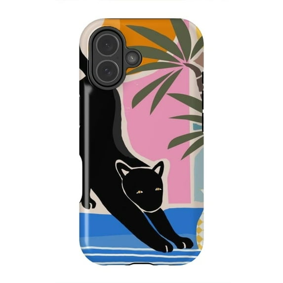 Black Cat Stretching Phone Case Compatible with iPhone 11 to 17 Pro Max ...