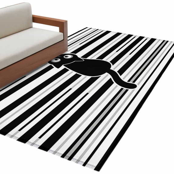 Black Cat Striped Area Rug 3x5 Washable Rug Non Slip Farmhouse Stripes ...