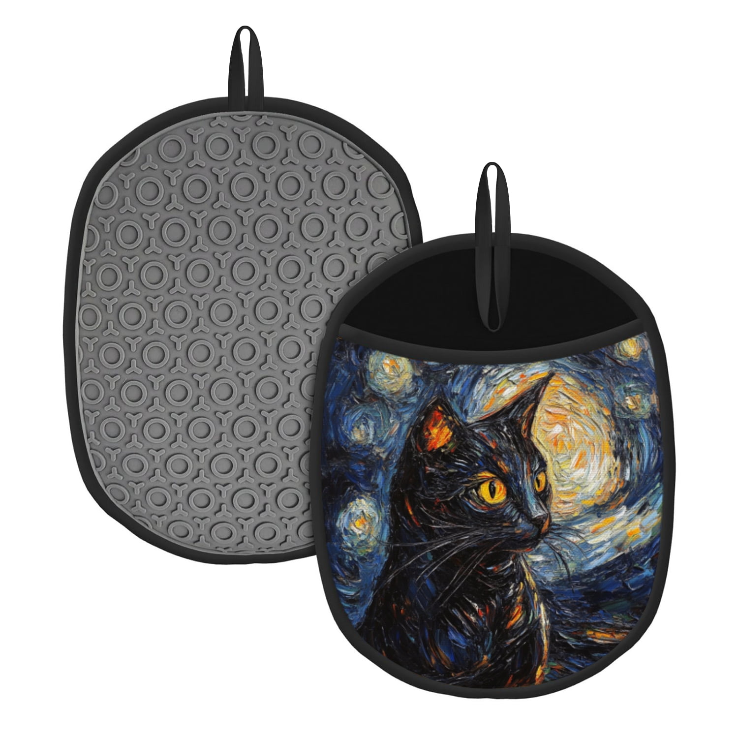 Black Cat In The Style Of Van Gogh'S Starry Night Kitchen Pot Mat, 7 ...