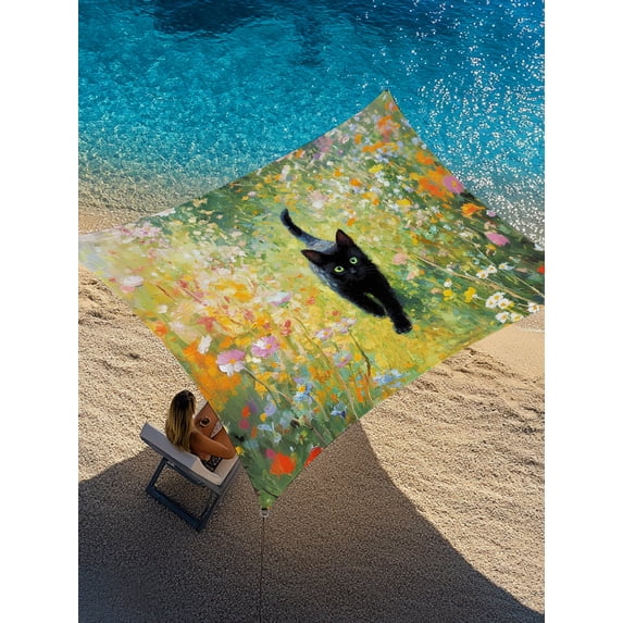 Black Cat Sun Shade Sail 12' x 16', Colorful Floral Wildflowers Garden ...