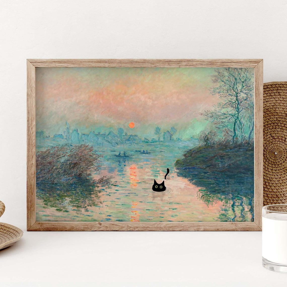 Black Cat Sunrise River Monet Landscape Wall Picture Unframed Paper ...