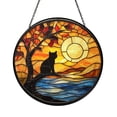 Black Cat Sunset Forest Stained Glass Window Suncatcher Circular Sunlit ...
