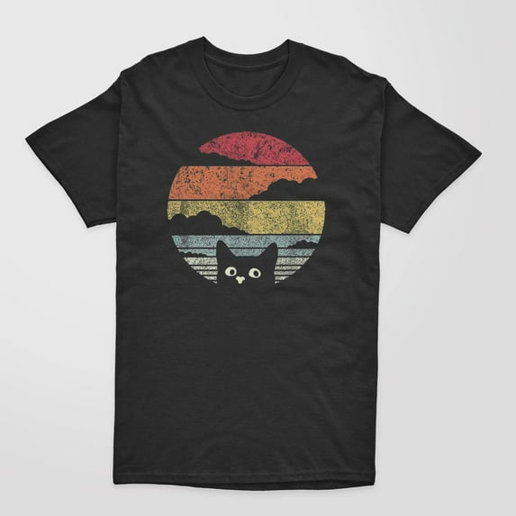 Black Cat Sunset Graphic Tee with Artistic Retro-Style Printed Design ...