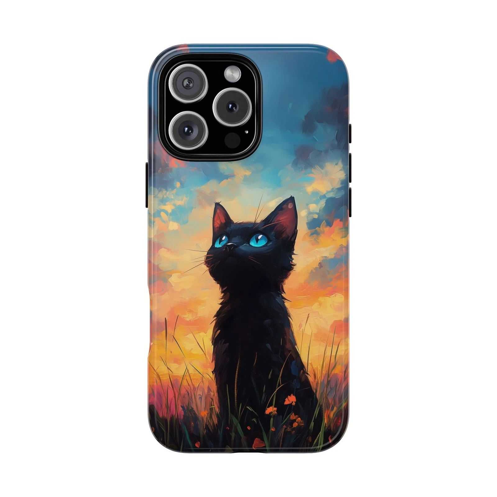 Black Cat Sunset Twilight Glow Phone Case for iPhone 17 through 11 Pro ...